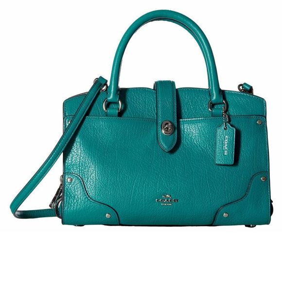 Coach | Bags | Coach Mercer 24 Leather Handbag Bag Dark Teal Blue Green ...